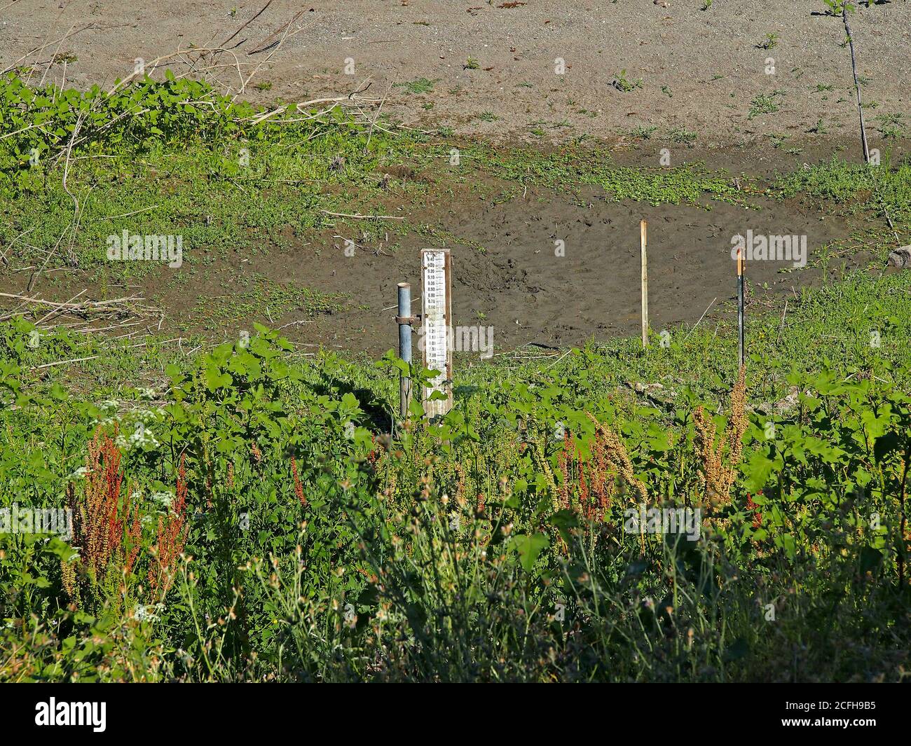 water level marker in Alameda Creek, Union City, California Stock Photo ...