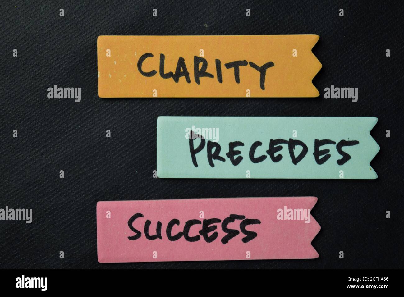 Clarity, Precedes, Success write on sticky notes isolated on office ...