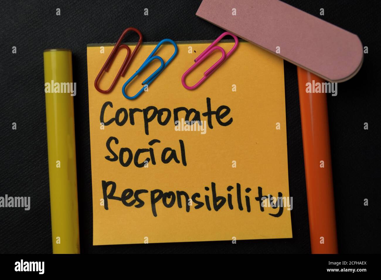 Corporate Social Responsibility write on sticky notes isolated on ...