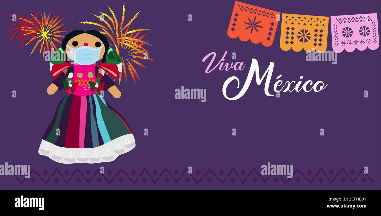 Doll with face mask celebrating Mexican Independence day celebration ...