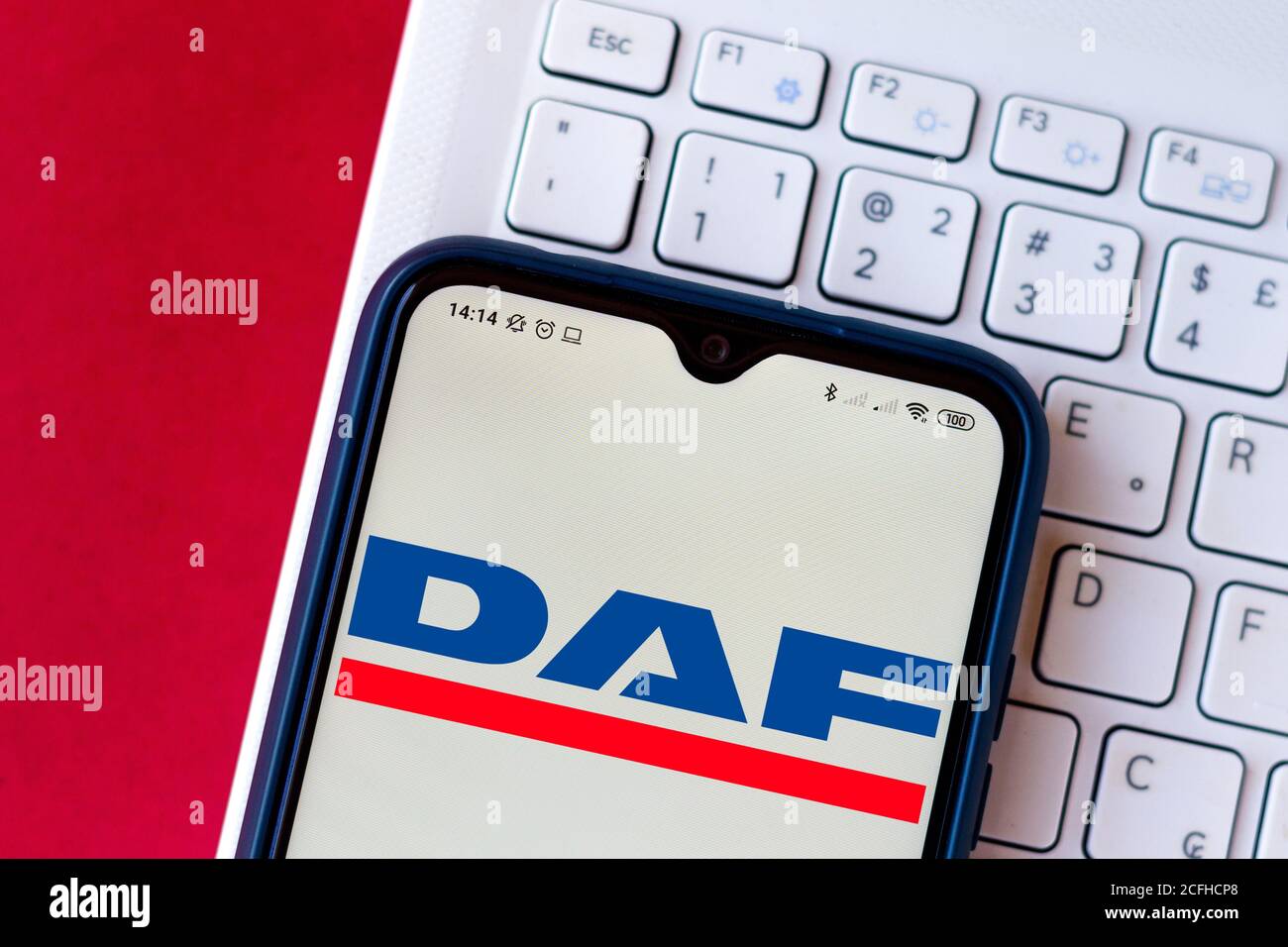 In this photo illustration the DAF logo seen displayed on a smartphone ...