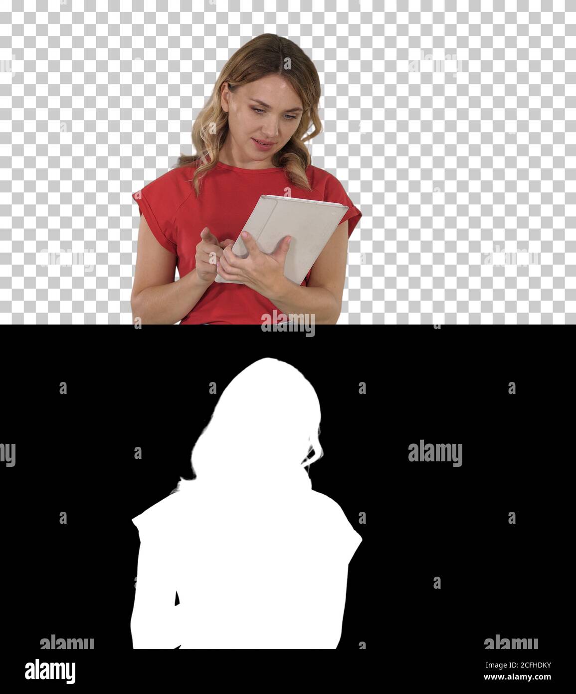 Woman use of tablet, Alpha Channel Stock Photo - Alamy