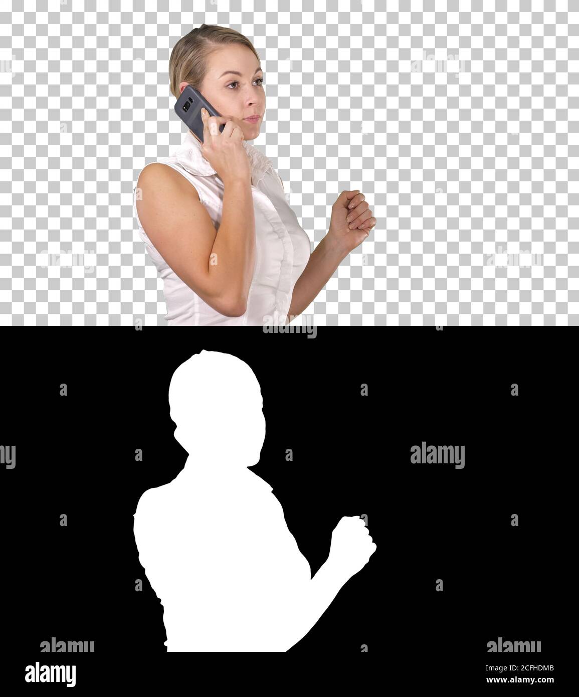 Charming business woman calling with cell telephone while standing ...