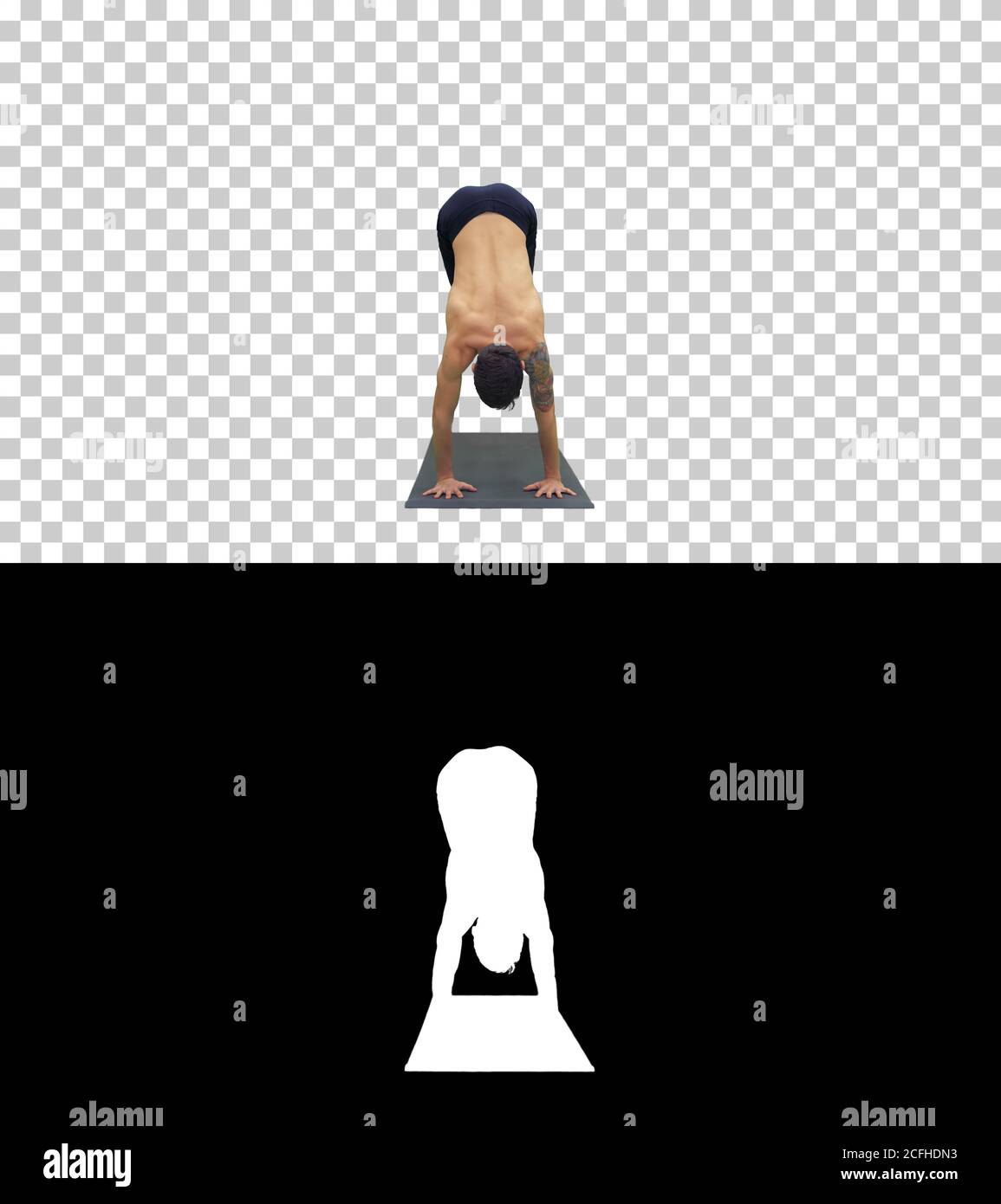 Yoga master working out doing yoga exercise downward facing dog pose ...