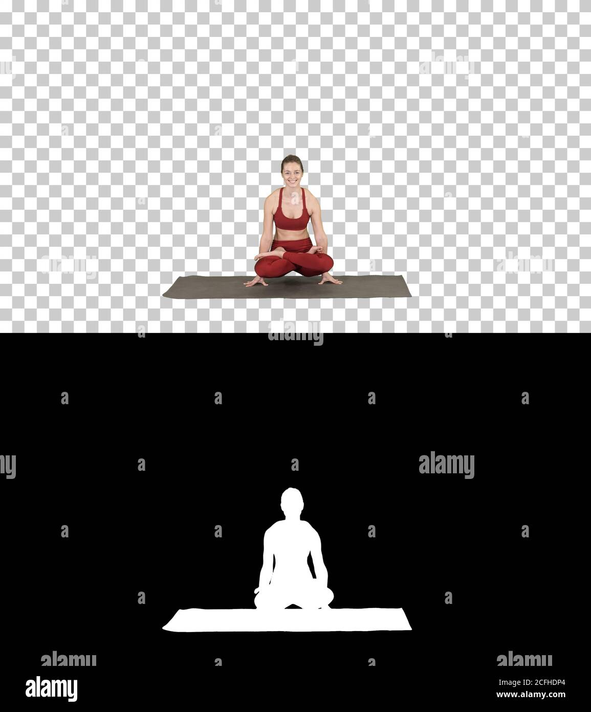 Young sporty woman practicing yoga, doing Scale exercise, Tolasana pose ...