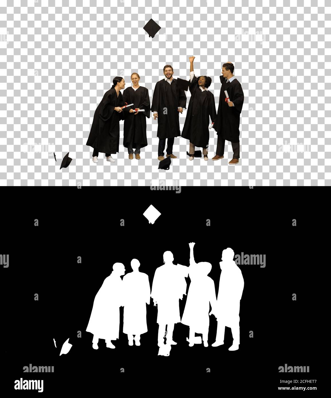 Graduation Caps Are Tossed Into The Air By A Happy Group Of Stud Stock ...