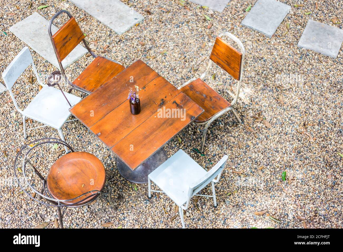 Table and chair are outdoor in the coffee shop. Top view Stock Photo ...
