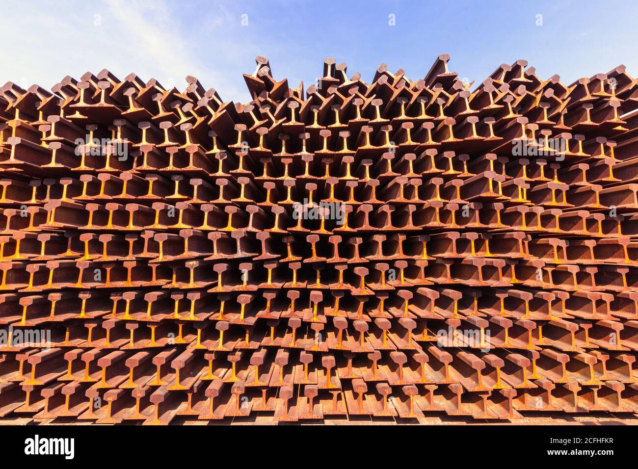 metal frame H beam or beam in red orange color at construction site ...