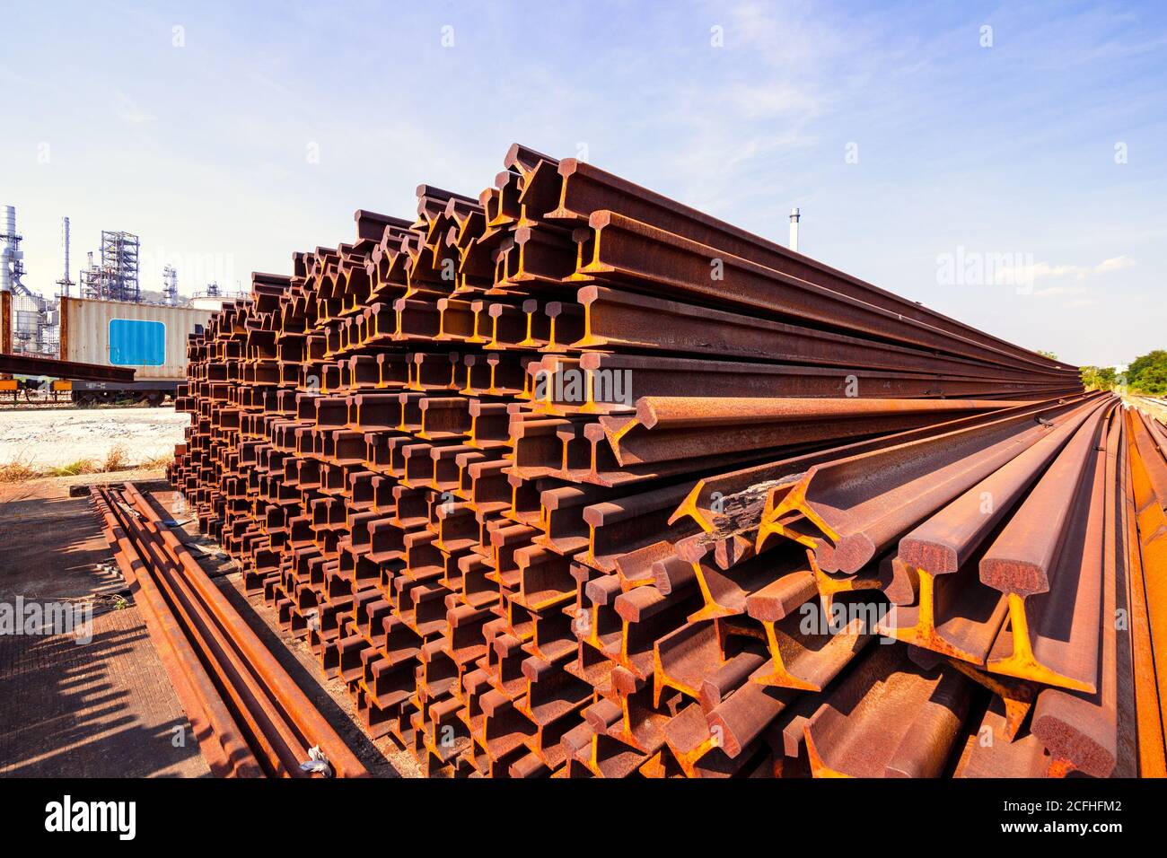 metal frame H beam or beam in red orange color at construction site ...