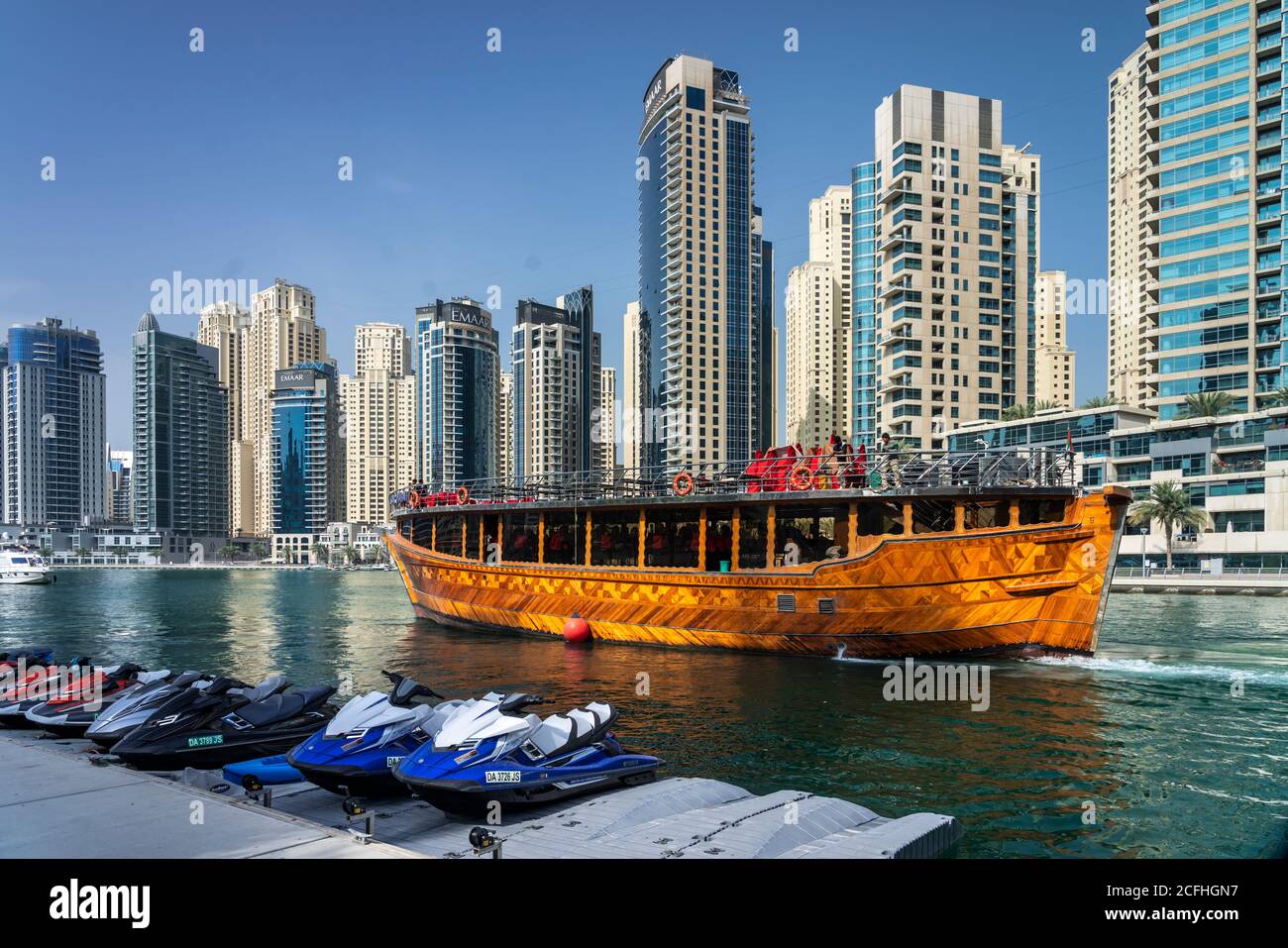 Boats docked in the marina of Dubai, UAE, Middle East Stock Photo - Alamy