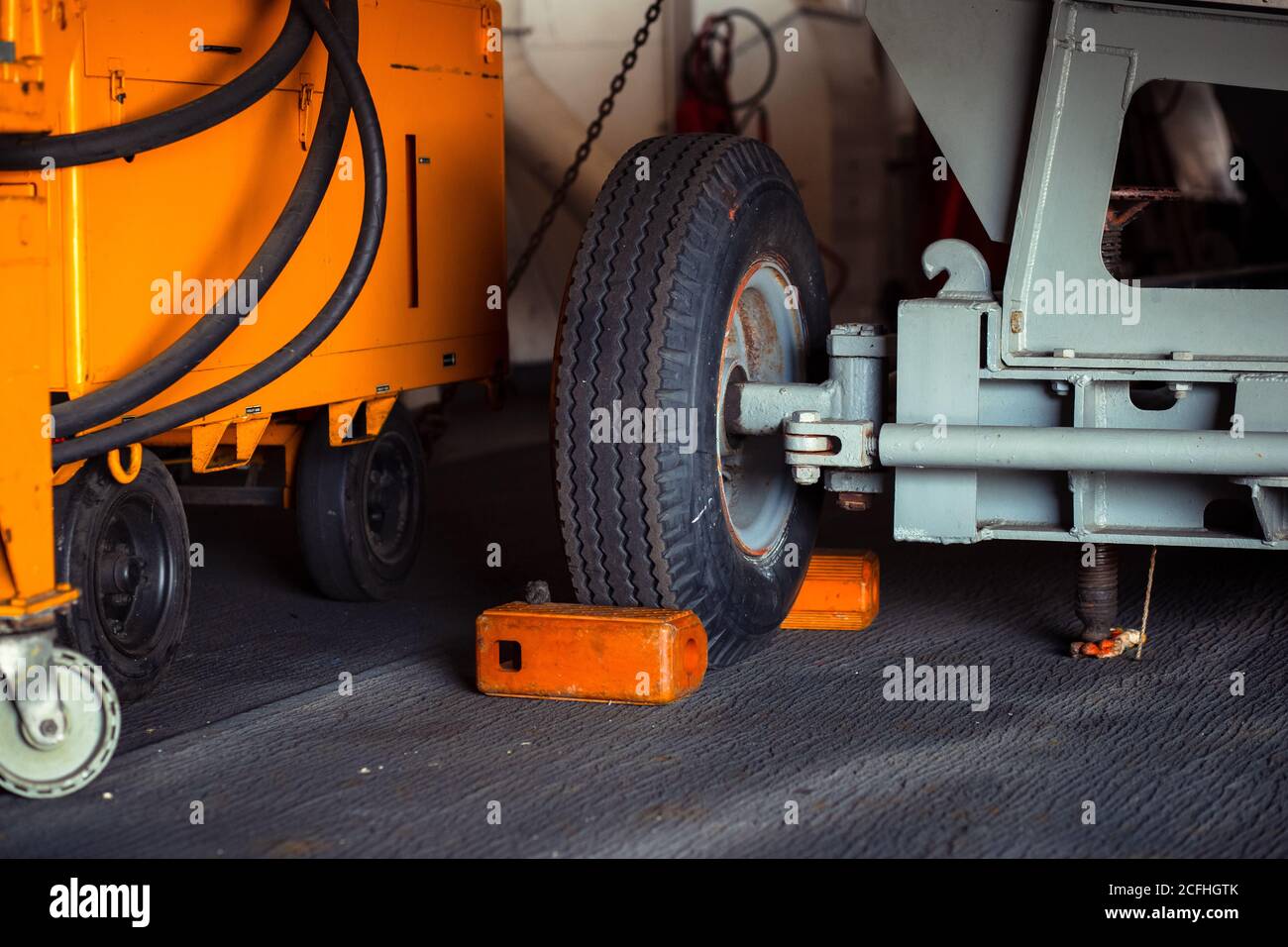 Castor wheels of Electric Tractor, forklift at industry. Vehicle ...