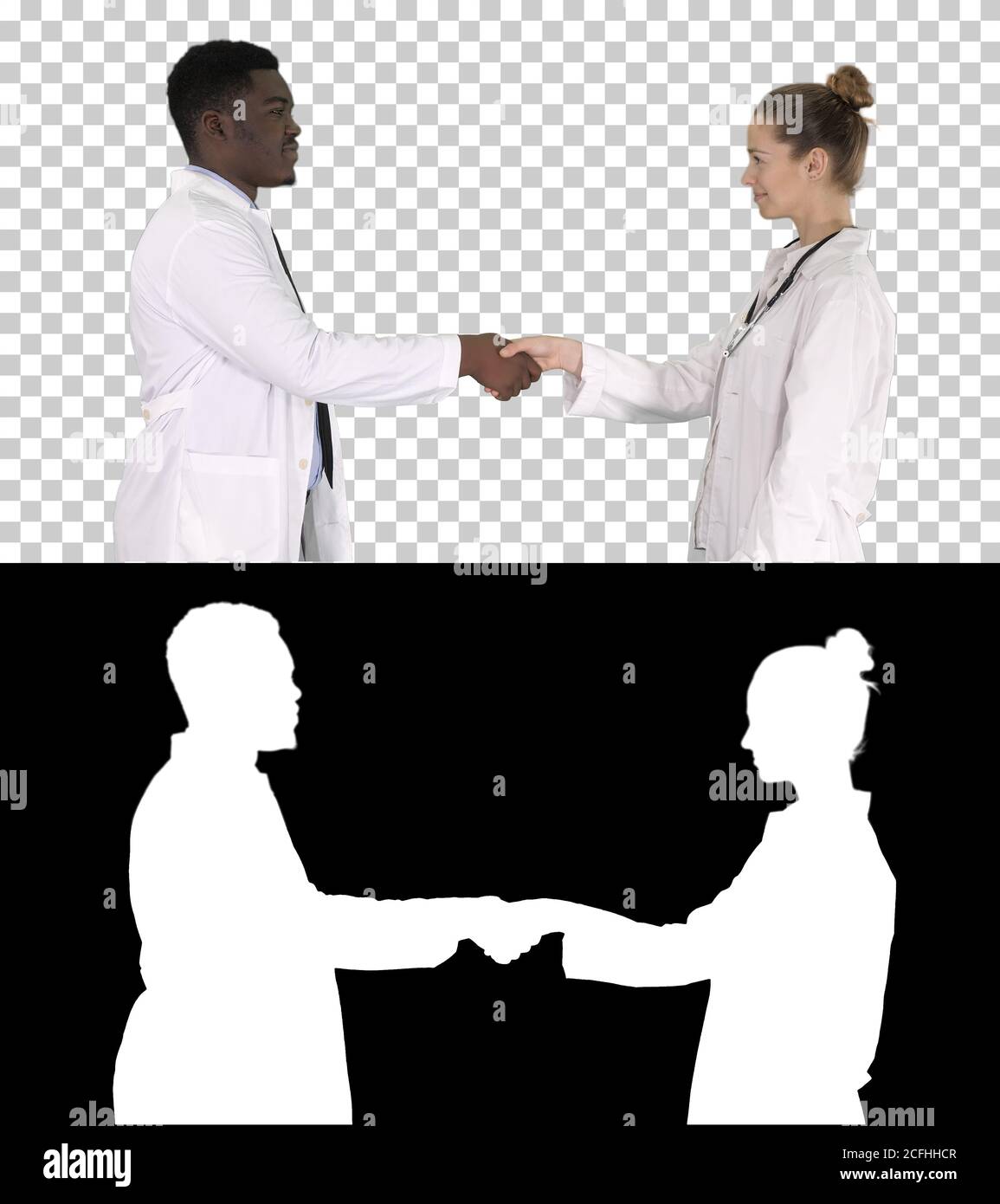 Two young doctor shaking hands, Alpha Channel Stock Photo - Alamy