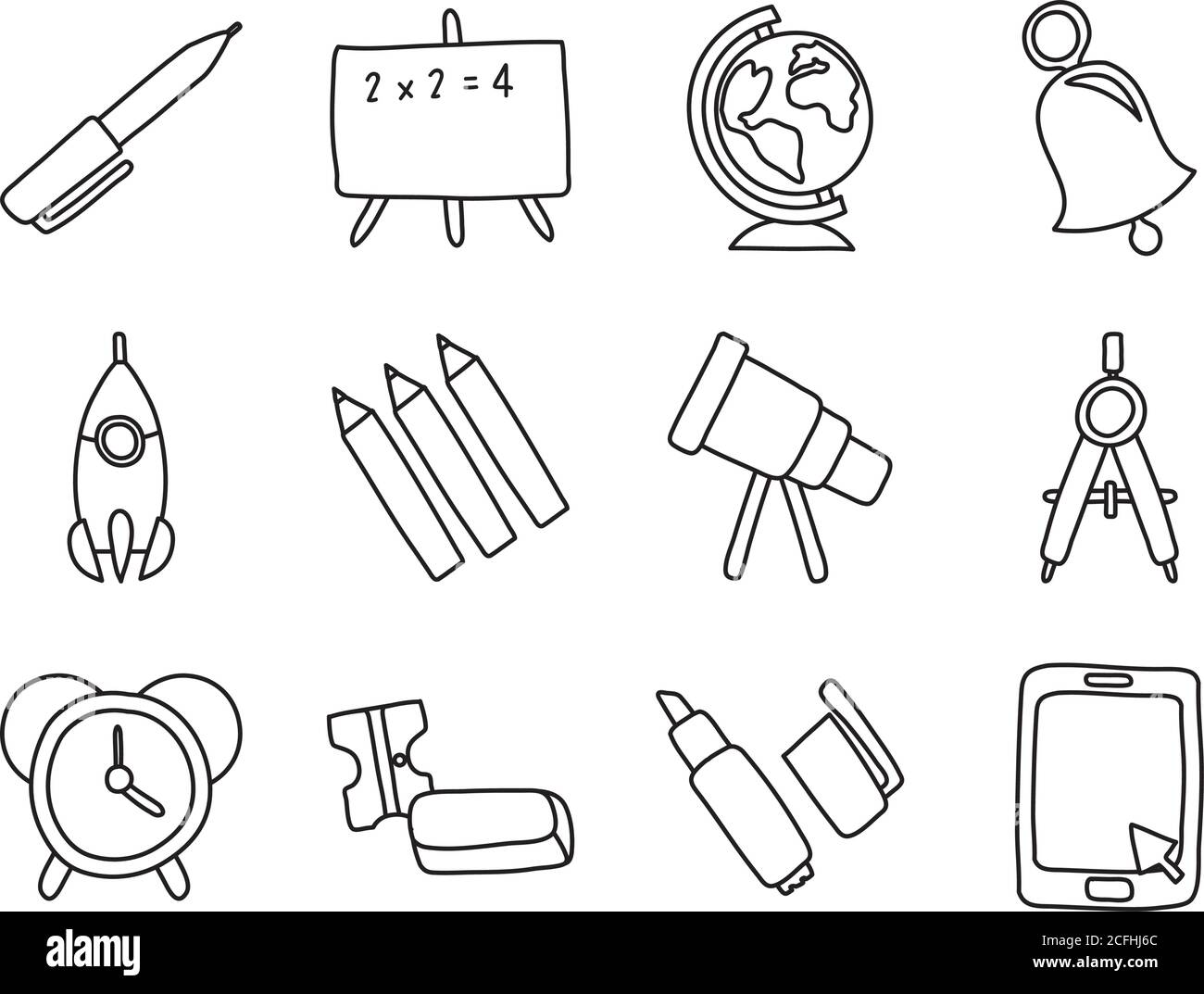bundle of twelve school supplies line style icons vector illustration ...