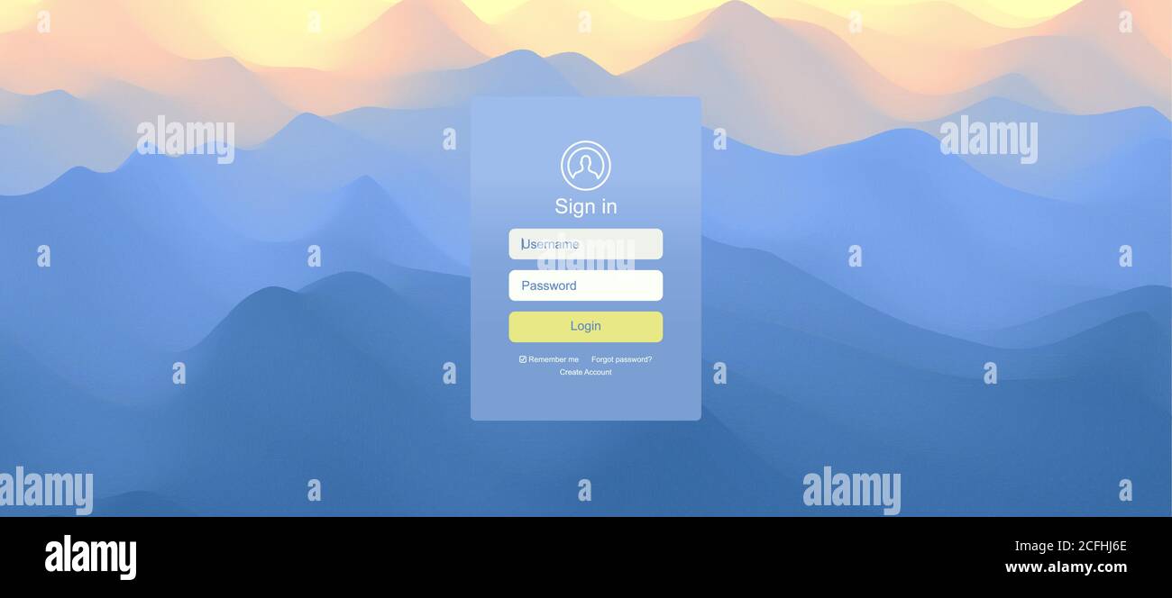 Landscape before sunset. Sunrise. Login user interface. Modern screen ...
