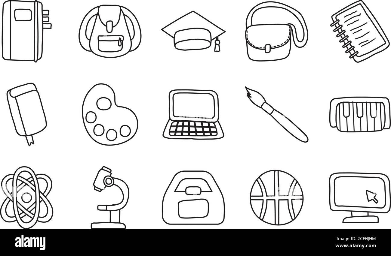 bundle of fifteen school supplies line style icons vector illustration ...
