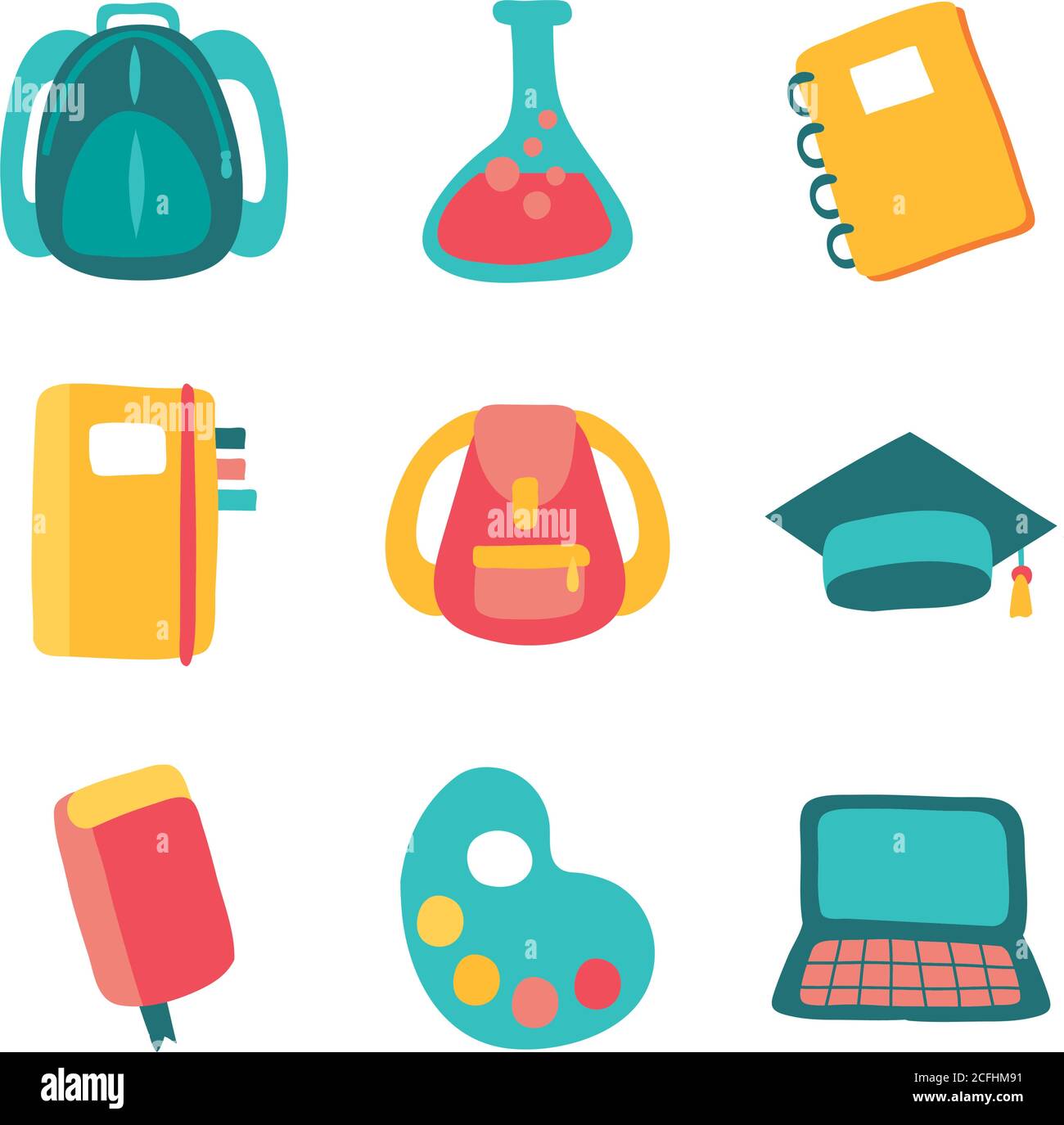 bundle of nine school supplies flat style icons vector illustration ...