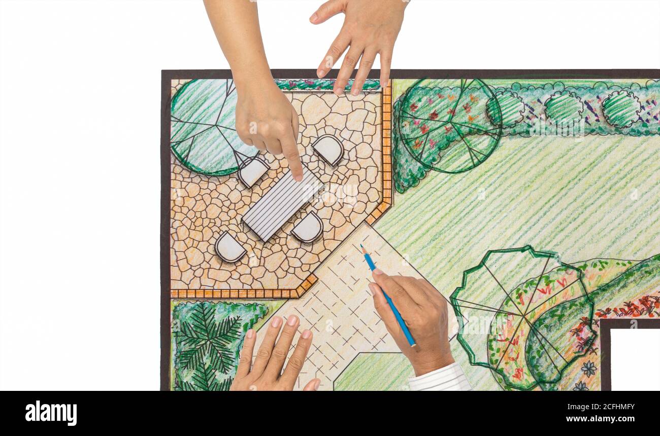 Landscape architect design backyard plan Stock Photo - Alamy