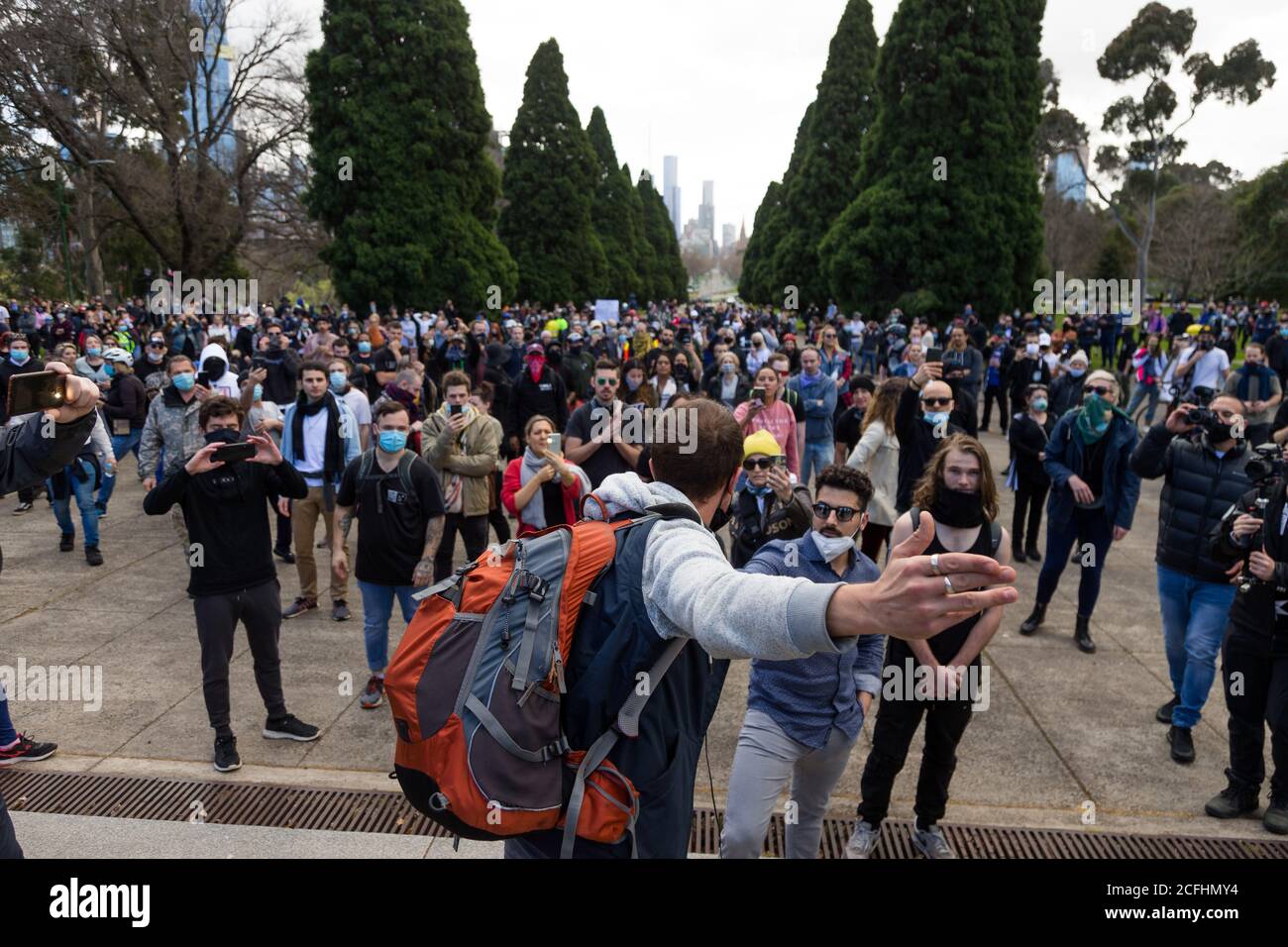 Melbourne, Australia, 5 September, 2020. Another protester takes the ...