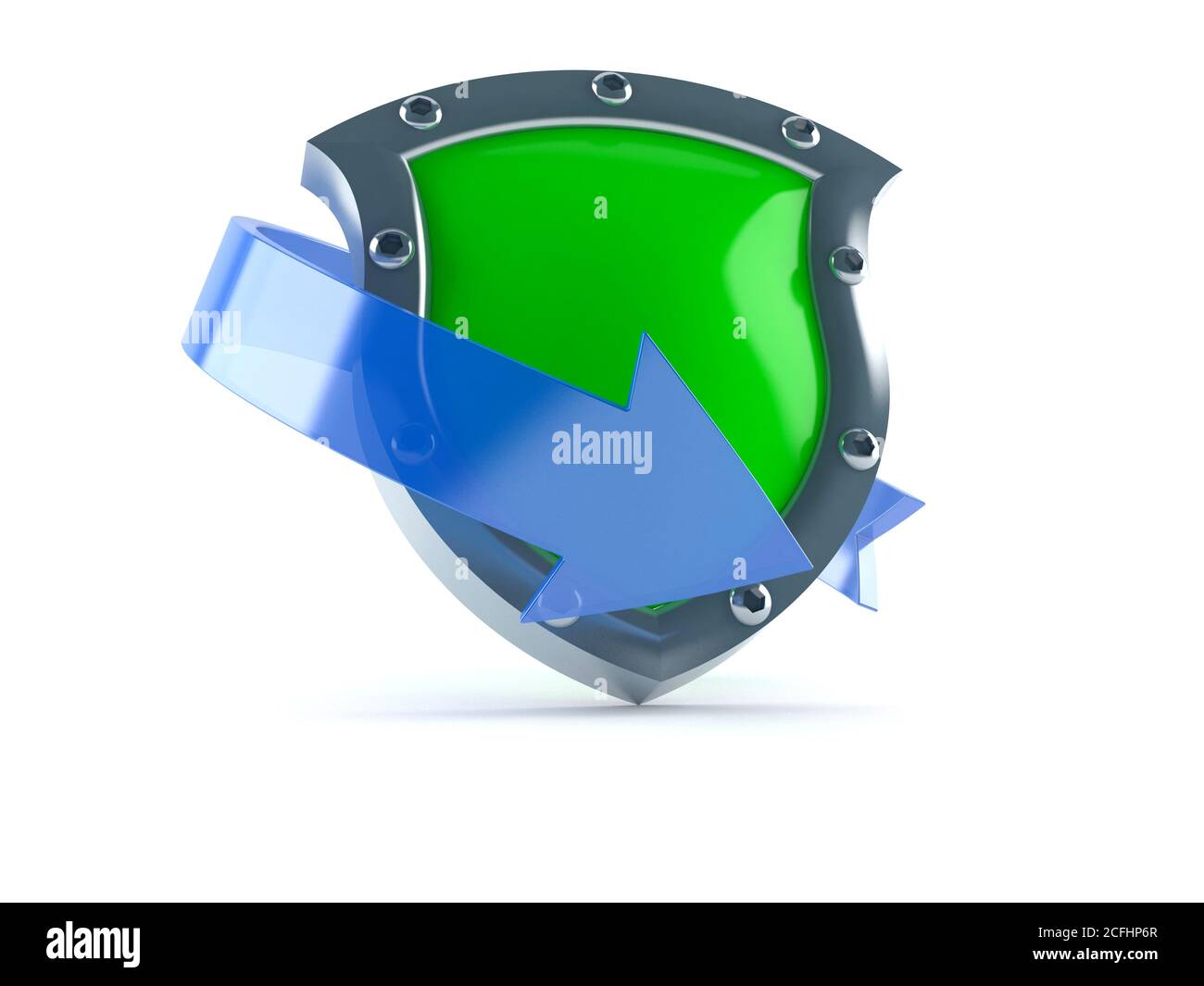 Shield with blue arrow isolated on white background Stock Photo - Alamy