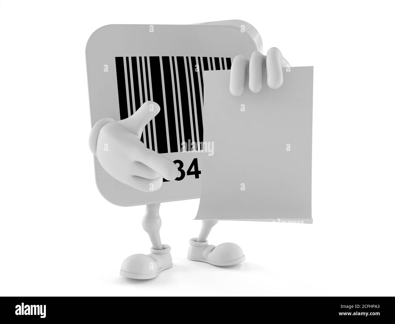 Barcode character with blank sheet of paper isolated on white ...