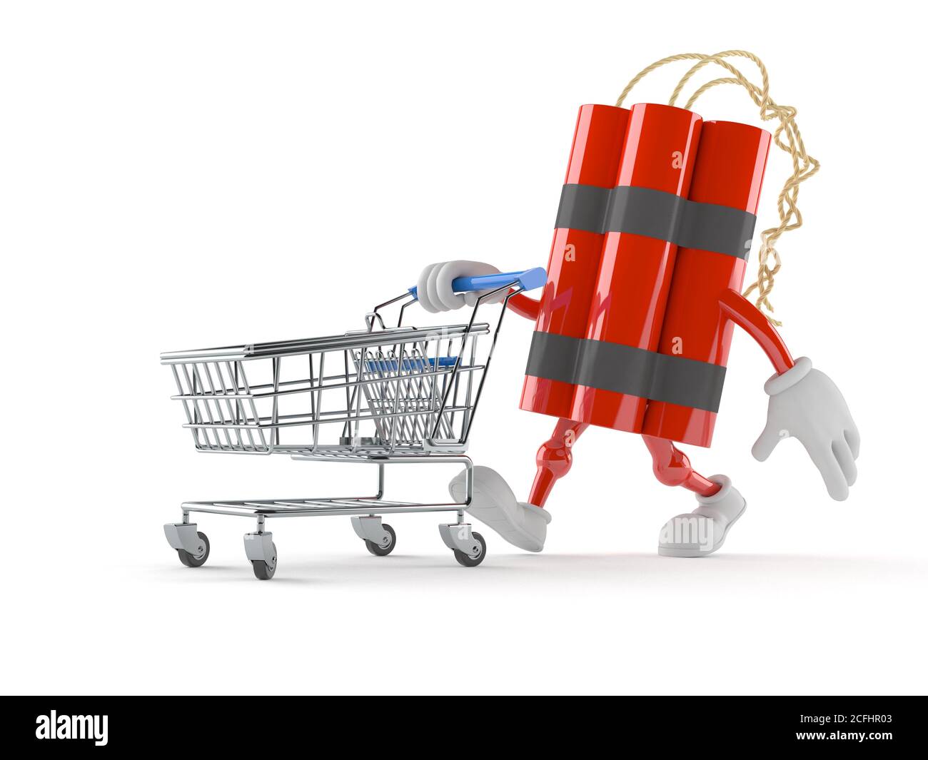 Dynamite character with shopping cart isolated on white background ...