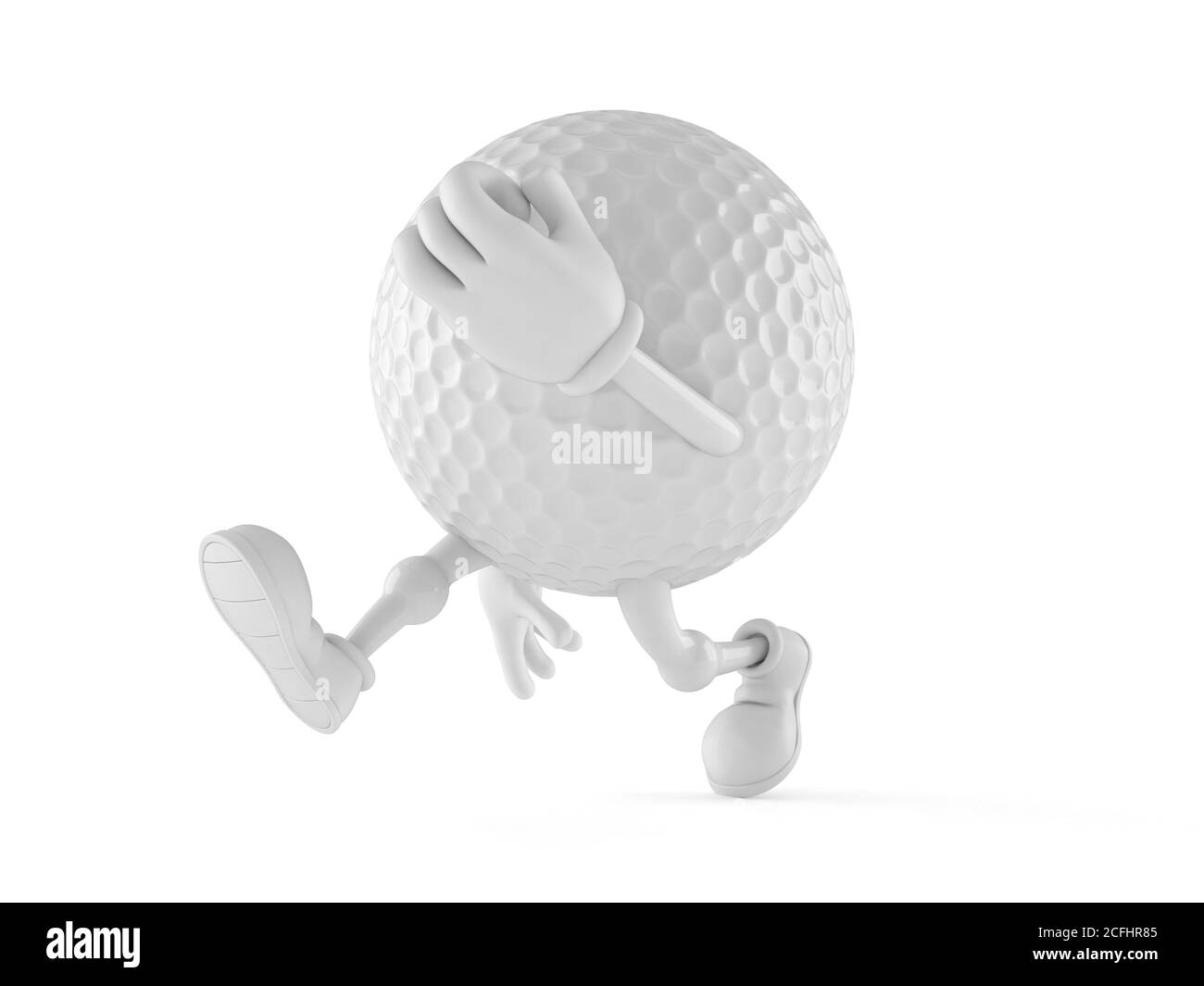 Golf ball character running on white background Stock Photo - Alamy