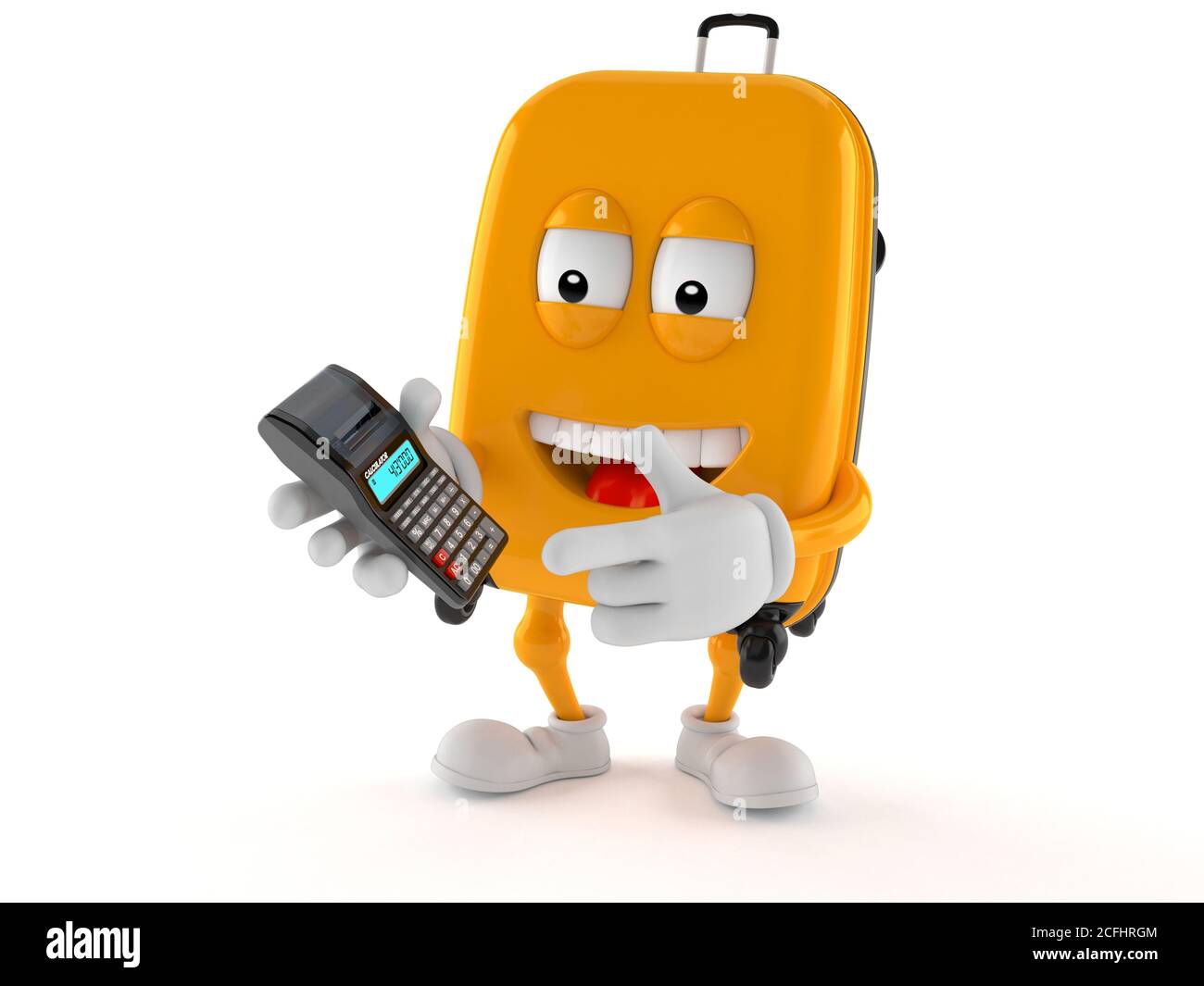 Suitcase character with calculator isolated on white background Stock ...