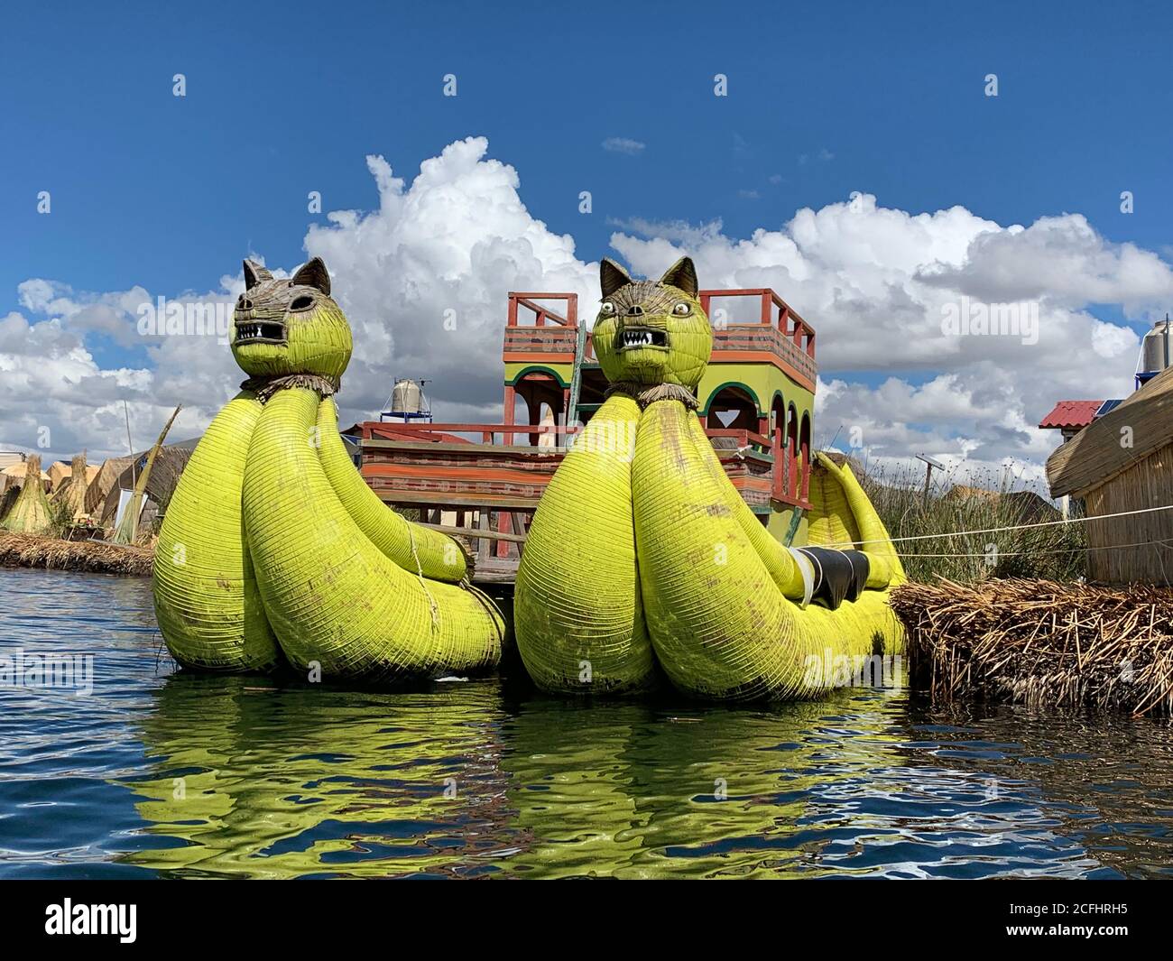 Lake Titicaca in Peru. Uros Floating Island. Traditional Uru totora ...