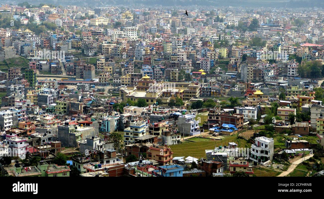 Cityscape densely populated Kathmandu city, capital of Nepal. Kathmandu ...
