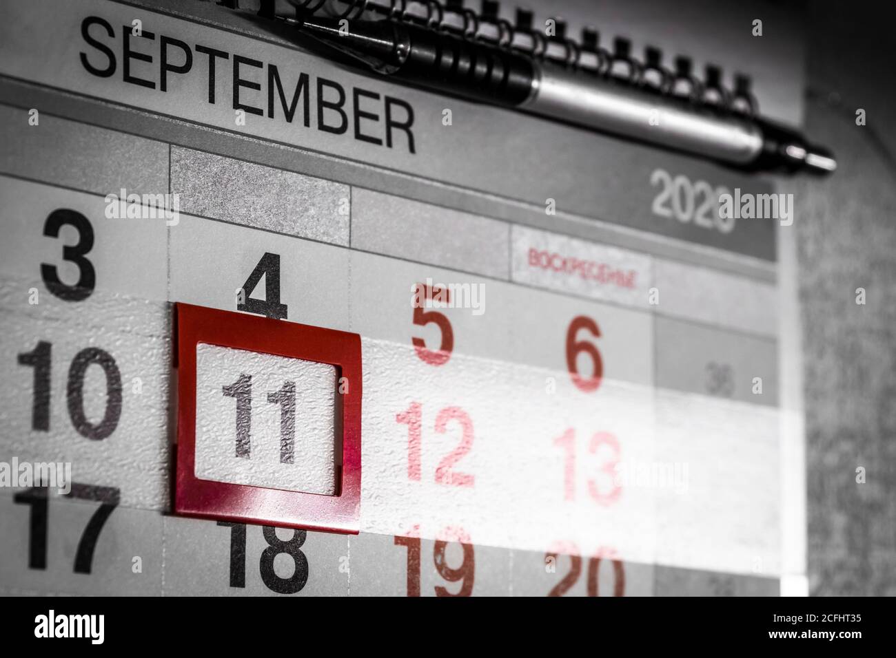 The date September 11 is highlighted on the wall calendar Stock Photo ...