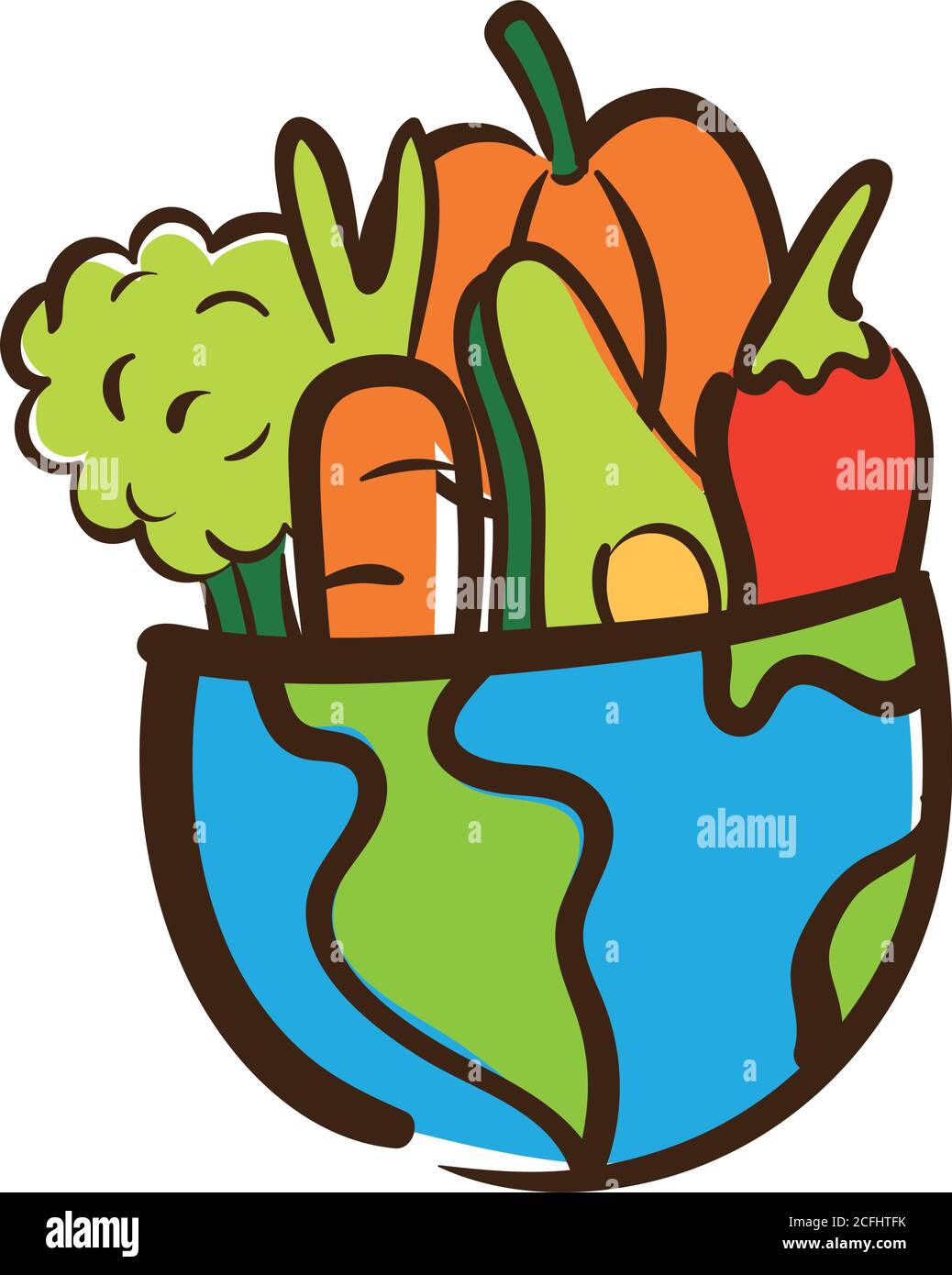 earth planet with vegetables flat style vector illustration design ...