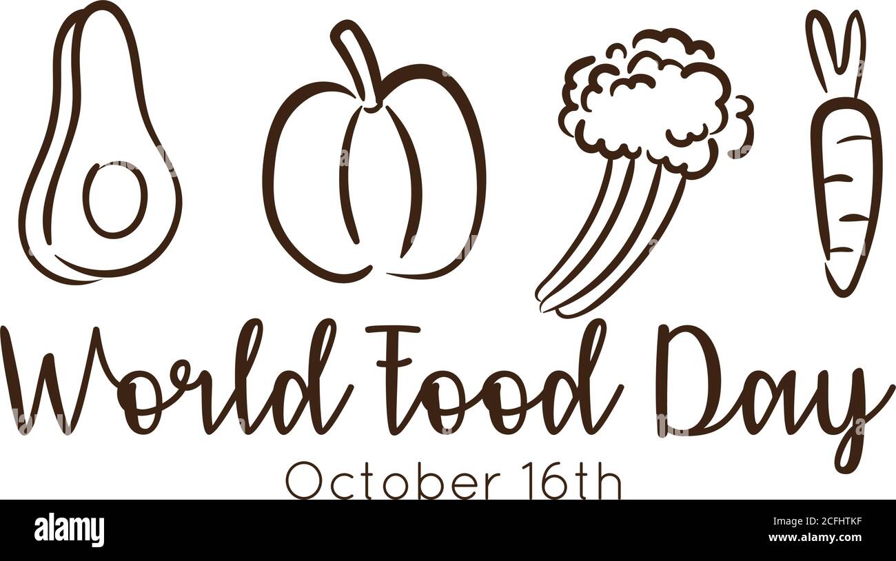 world food day celebration lettering with vegetables line style vector ...