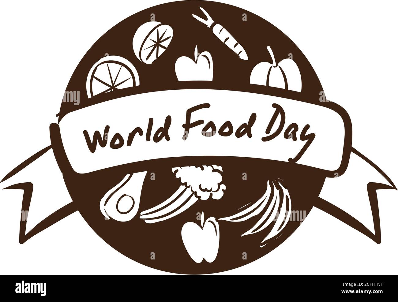 world food day celebration lettering with healthy food line style ...