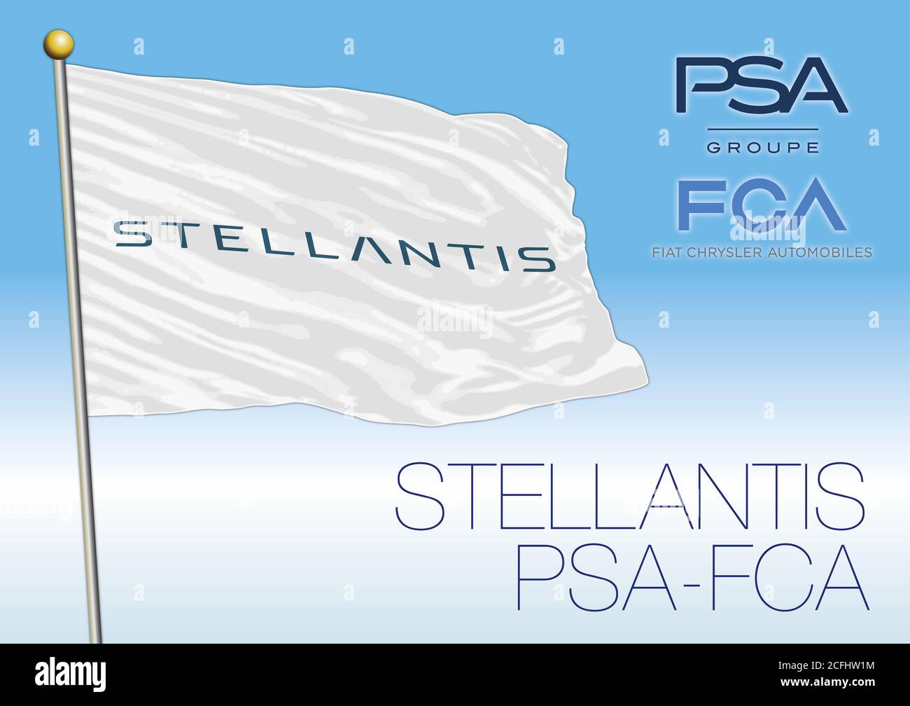 Europe, year 2020, Stellantis flag, new automotive group PSA and FCA ...