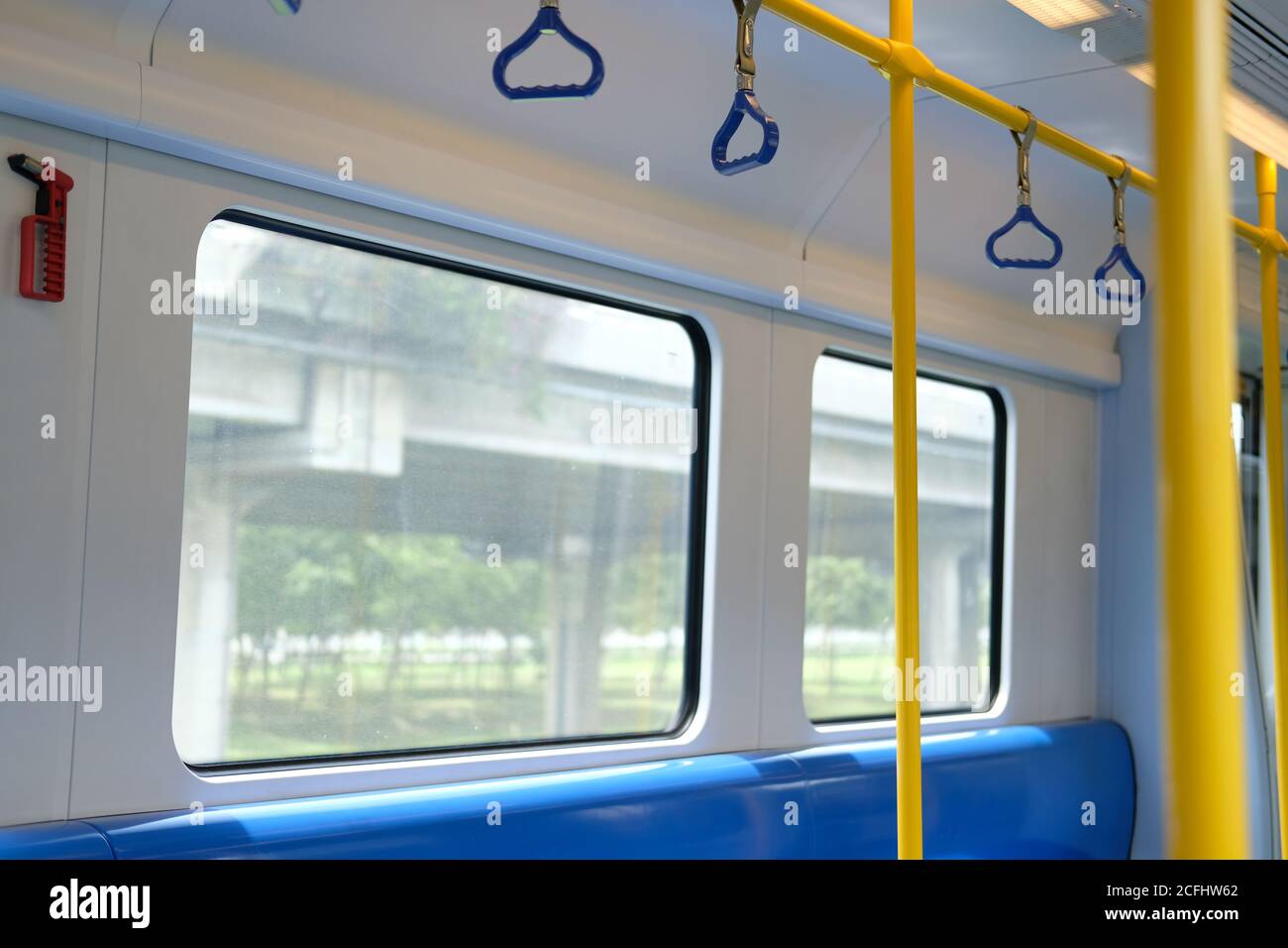 hand holder handrail in electric train cabin. public transportation ...