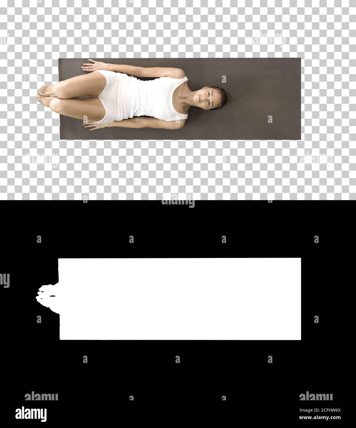 Woman practicing yoga, standing in salamba sarvangasana exercise ...