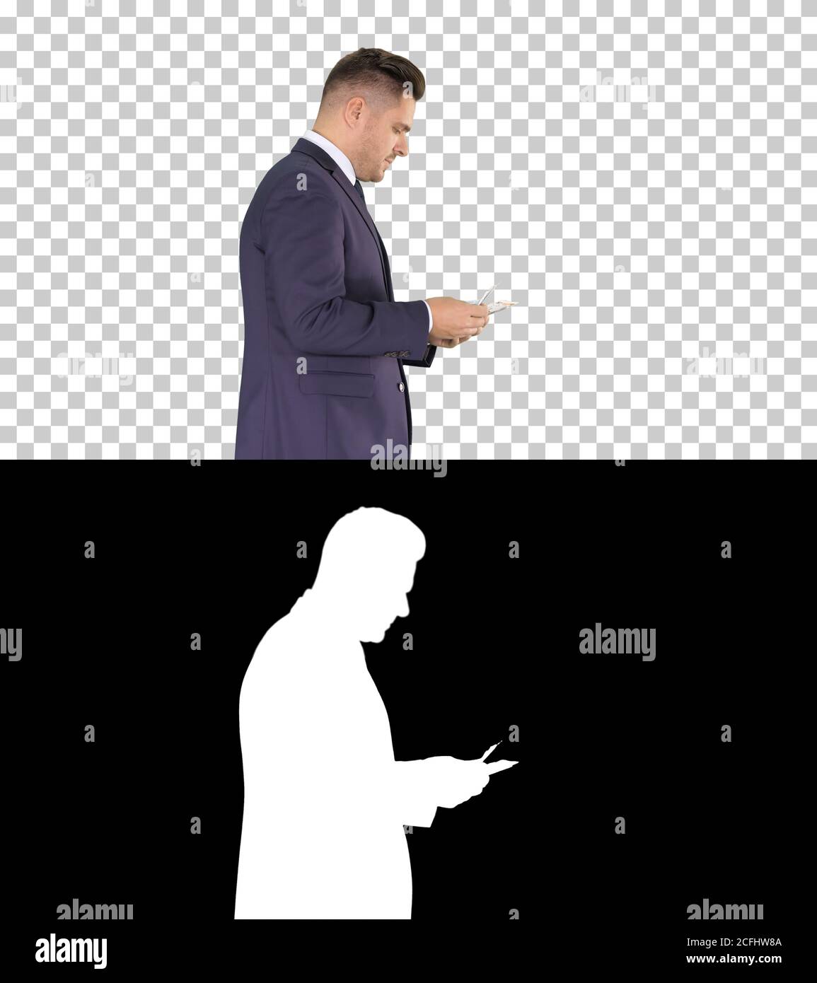 Rich man counts the money walking, Alpha Channel Stock Photo - Alamy