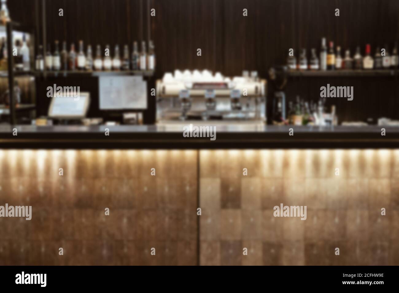blurry bar pub counter in cafeteria restaurant. defocused blur ...