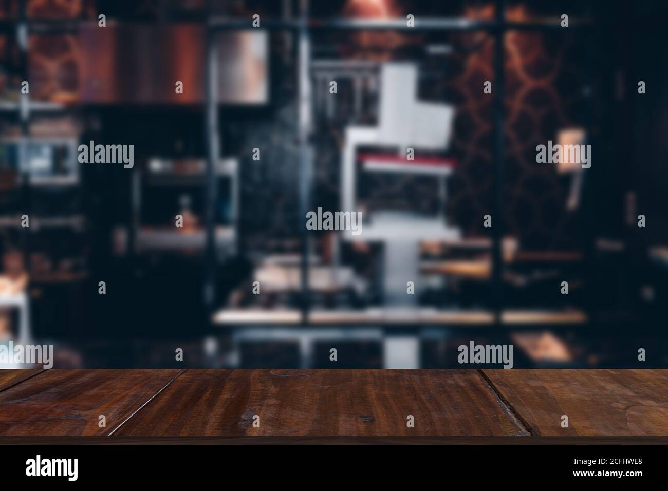 restaurant kitchen bar counter interior blur background Stock Photo - Alamy