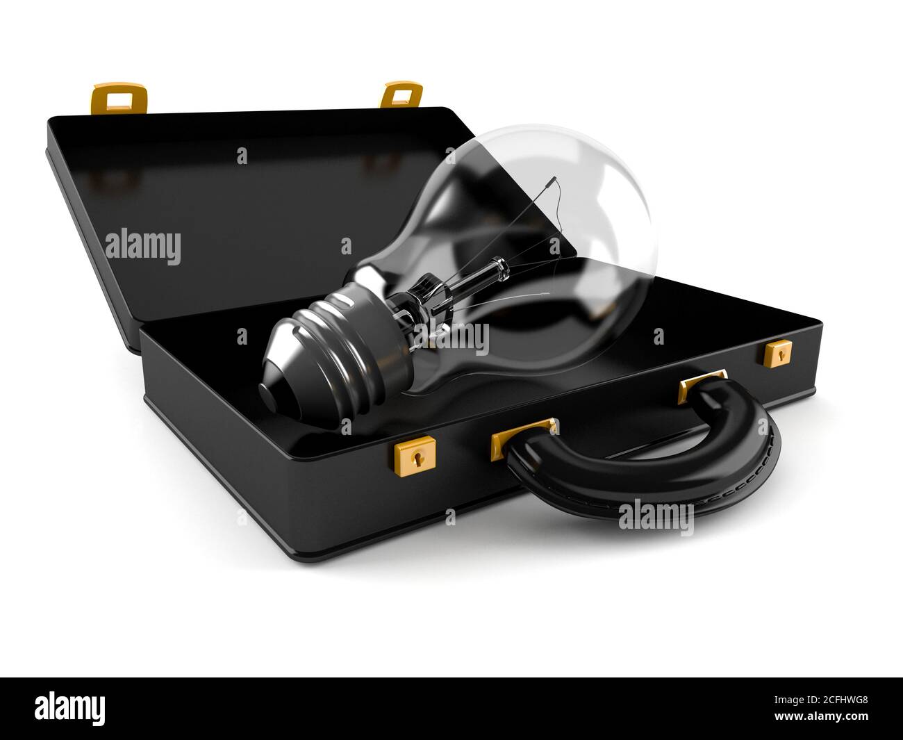 Briefcase with Light bulb isolated on white background Stock Photo - Alamy