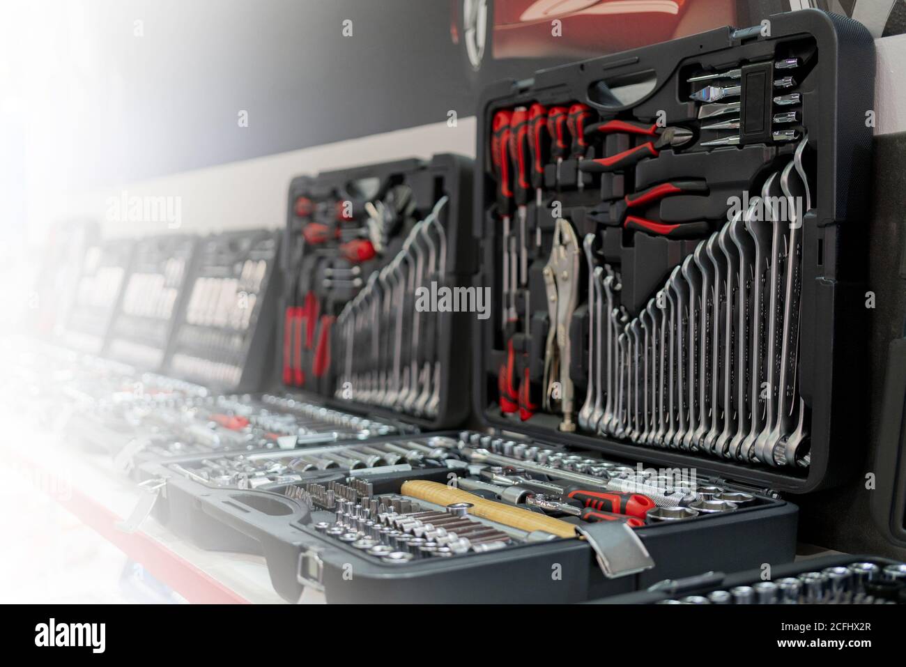 Closeup shot of tool kit in the toolbox Stock Photo - Alamy