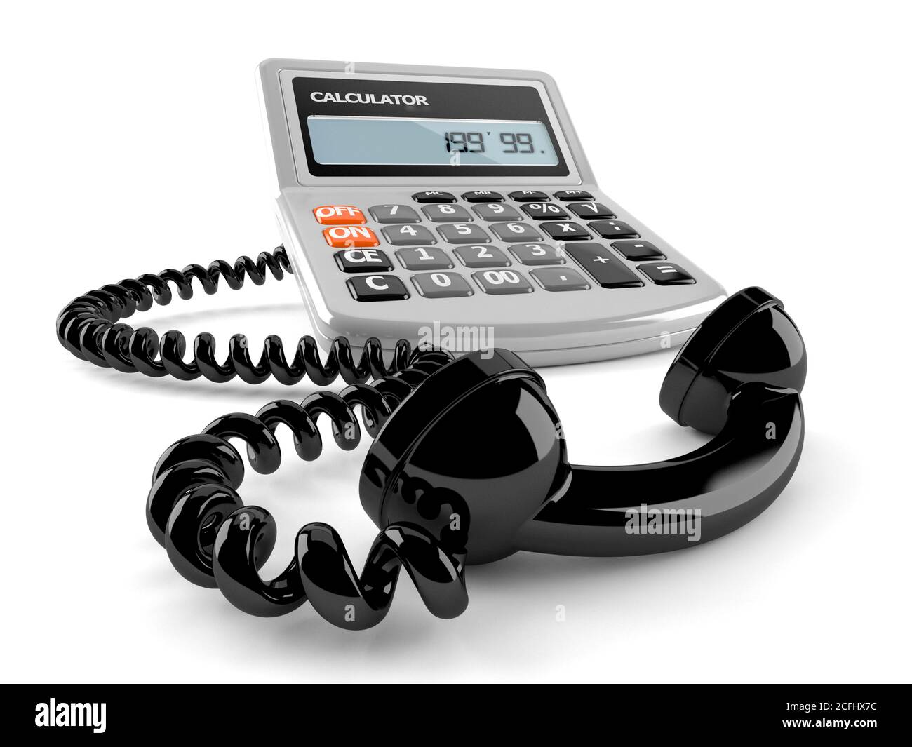 Calculator with handset isolated on white background Stock Photo - Alamy