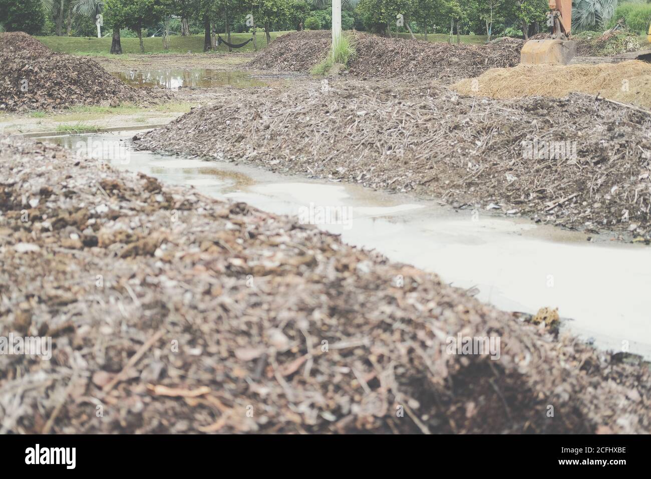 organic compost heap. fertilizer production for soil cultivation in ...