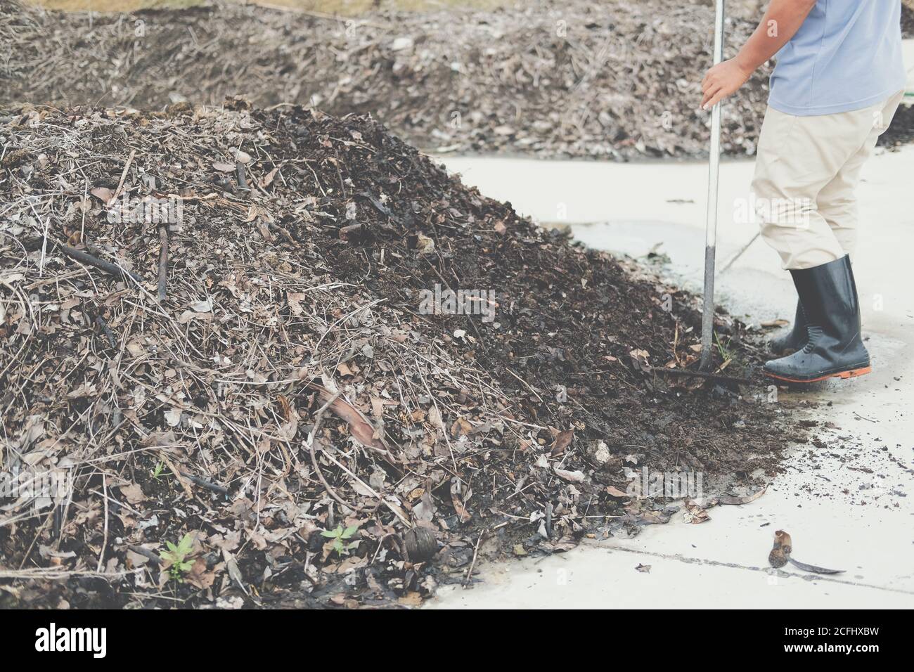 organic compost heap. fertilizer production for soil cultivation in ...