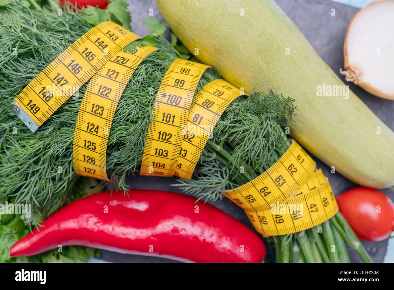 Measuring tape for measuring the circumference on vegetables Stock ...
