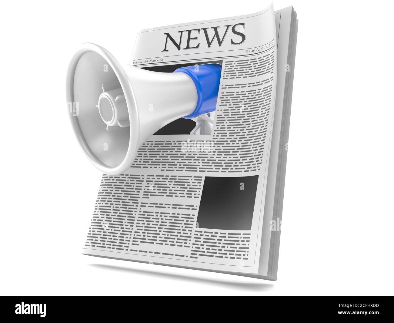 Newspaper with megaphone isolated on white background Stock Photo - Alamy