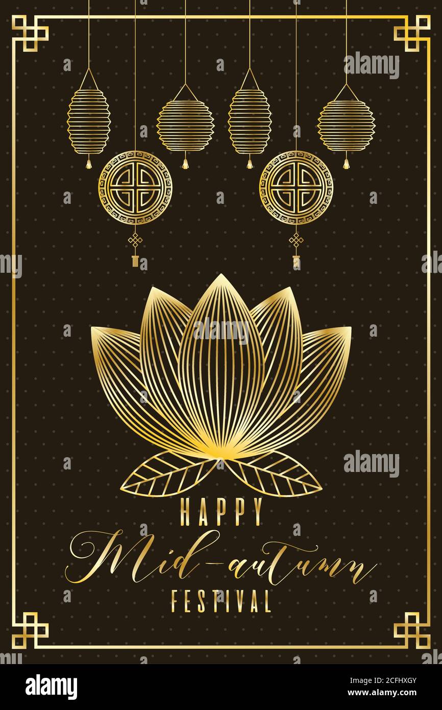 mid autumn festival poster with golden lotus flower vector illustration ...