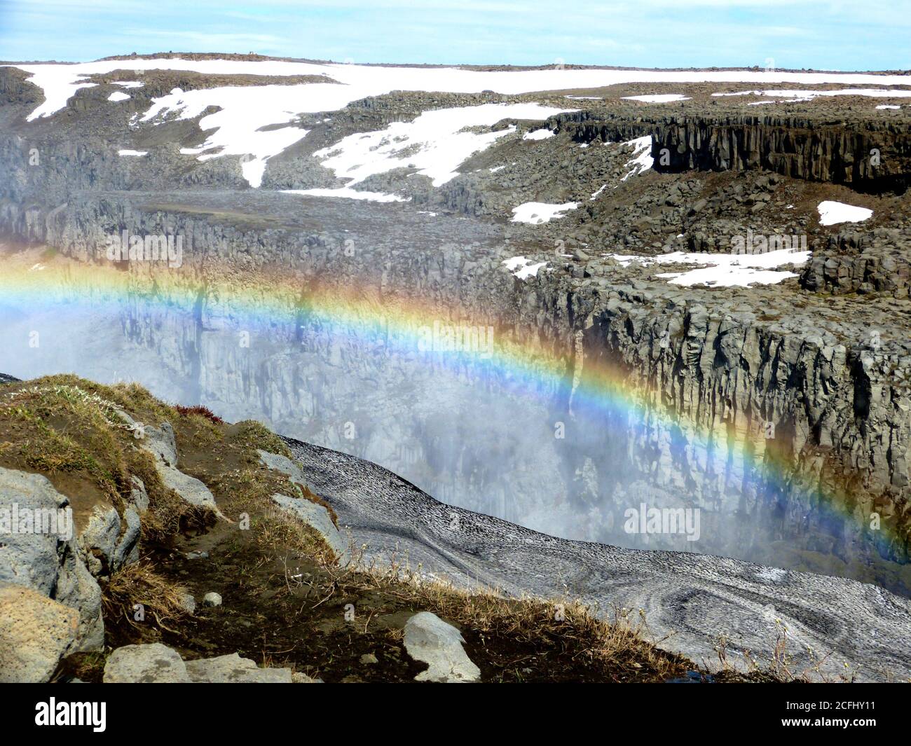 Bright rainbow over waterfall Dettifoss in Iceland. Royal Waterfall ...