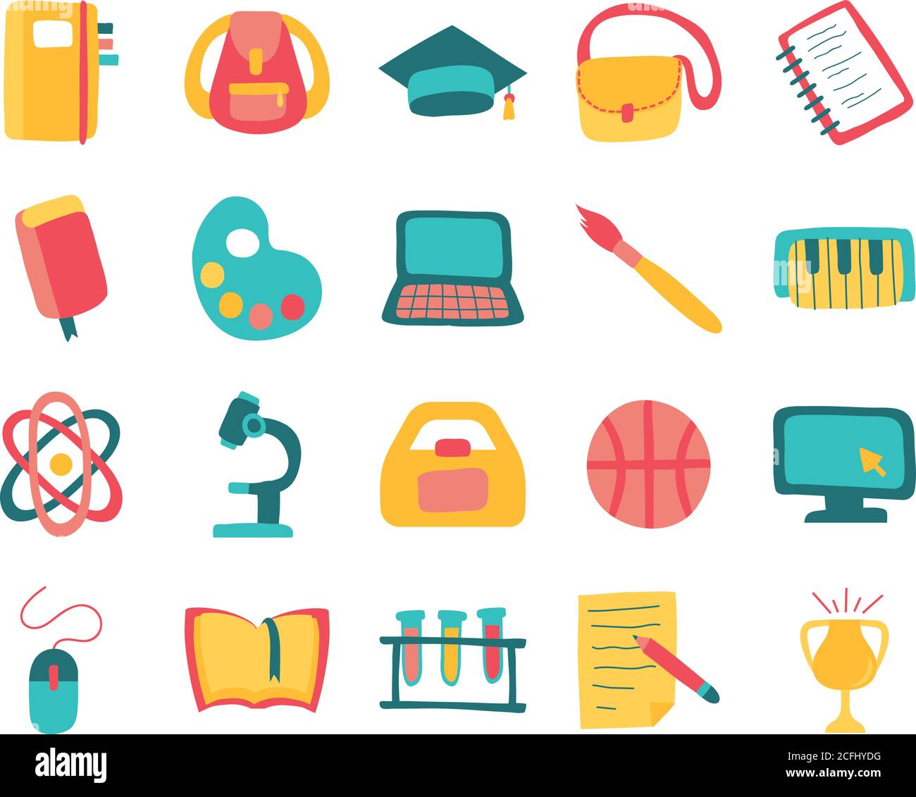 bundle of twenty school supplies flat style icons vector illustration ...