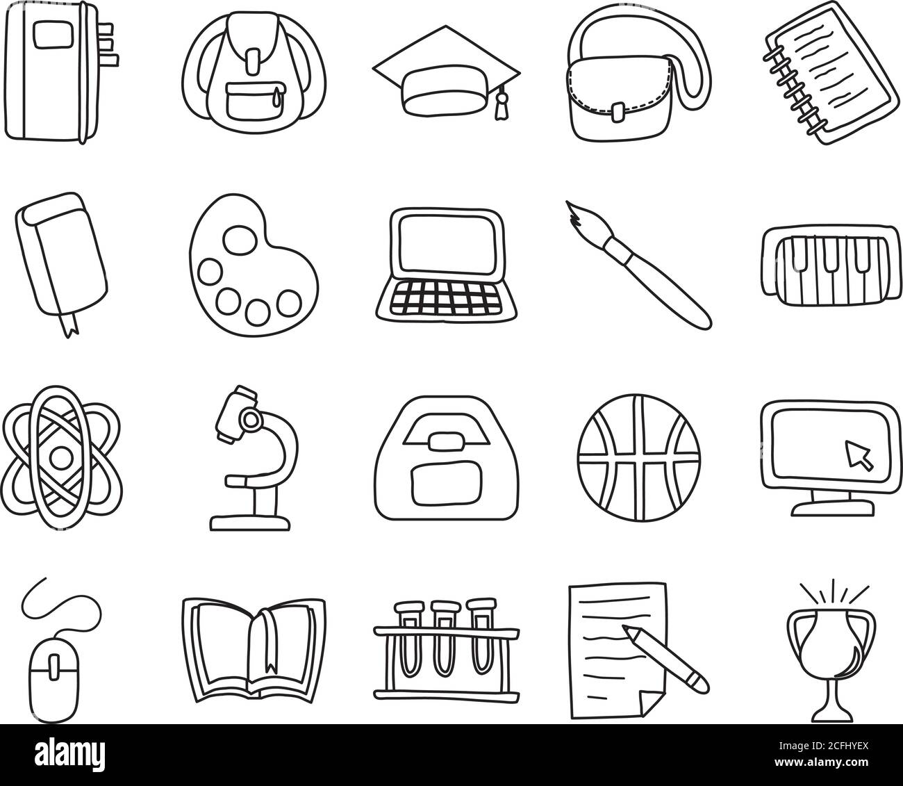 bundle of twenty school supplies line style icons vector illustration ...